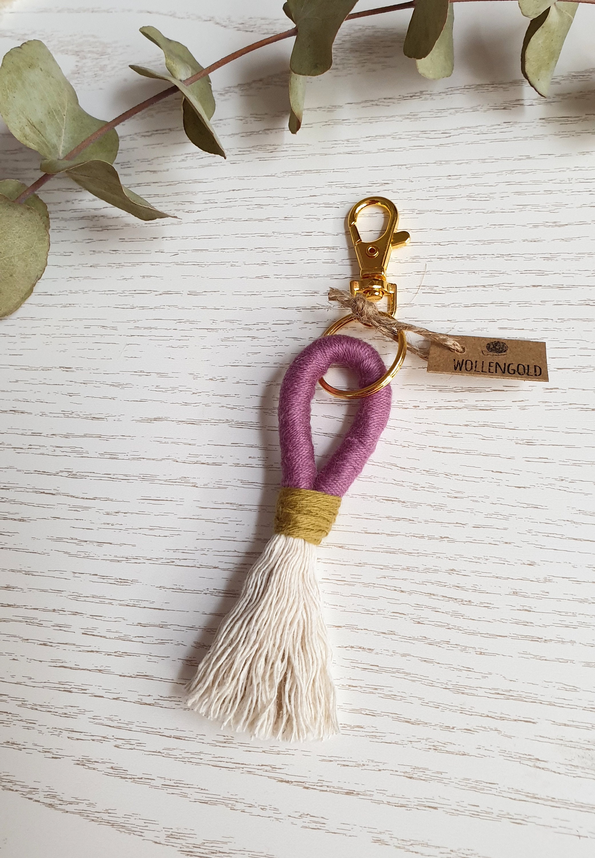 Macrame Loop Keychain Boho Cotton Bag Tag Choose Your Colour - Etsy