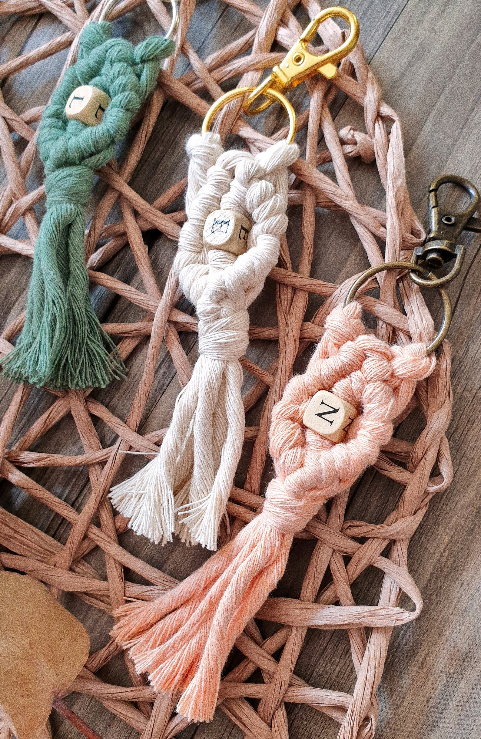 Macrame Keychain Custom Boho Cotton Bag Tag With Name Letter - Etsy