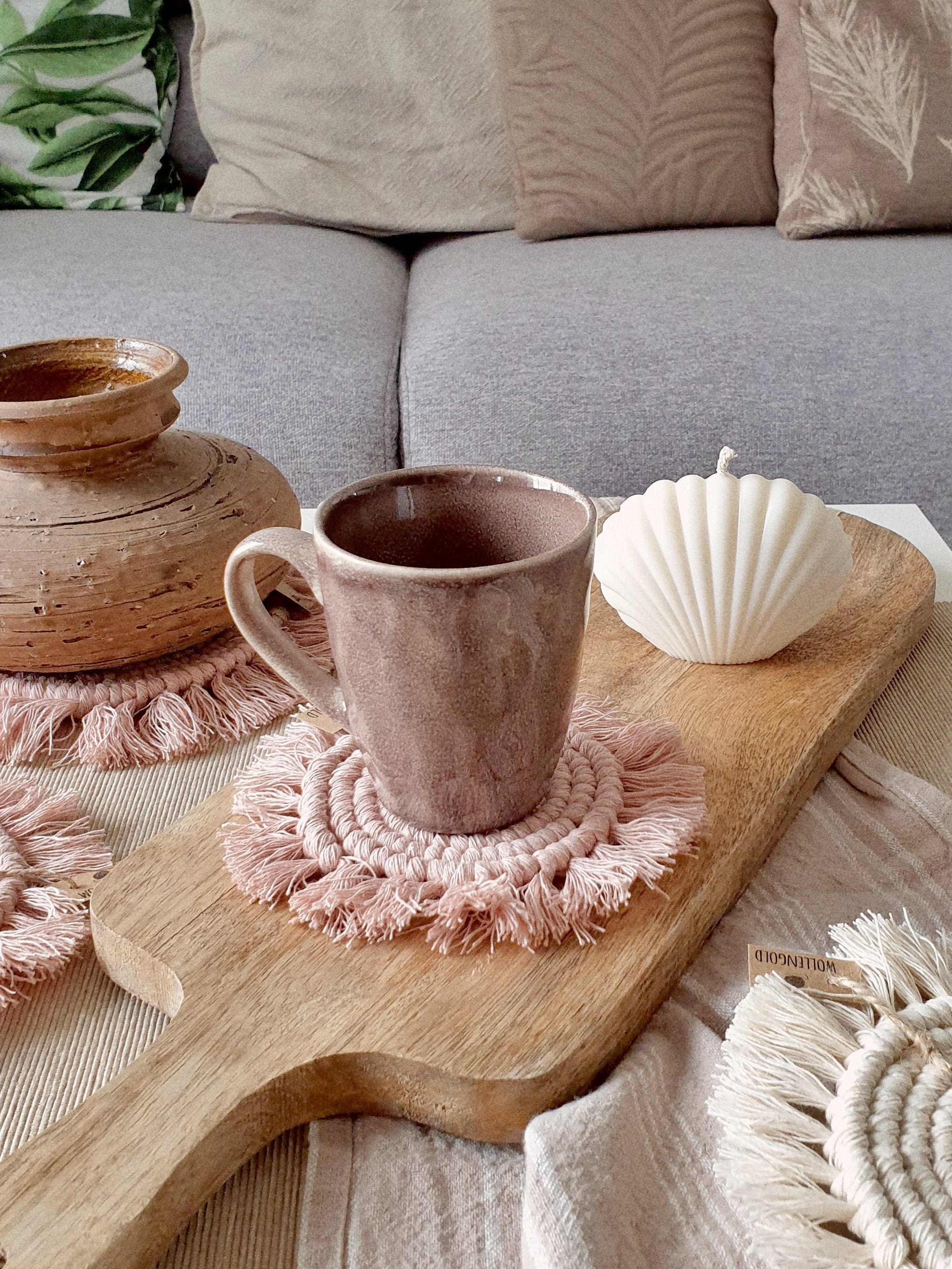 Set of 2 or 4 Macrame Coaster for Drinks Candles Mug Round - Etsy