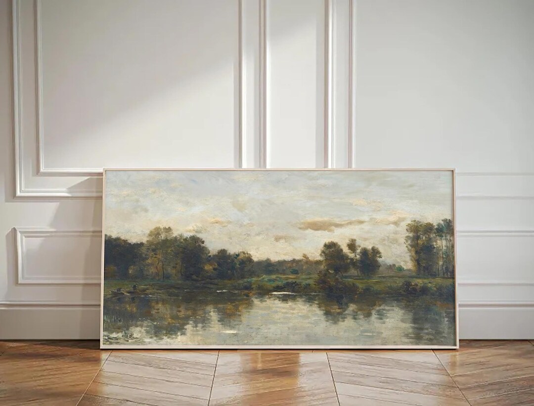Abstract Countryside Landscape Painting: Rustic Green & Blue Wall Art ...