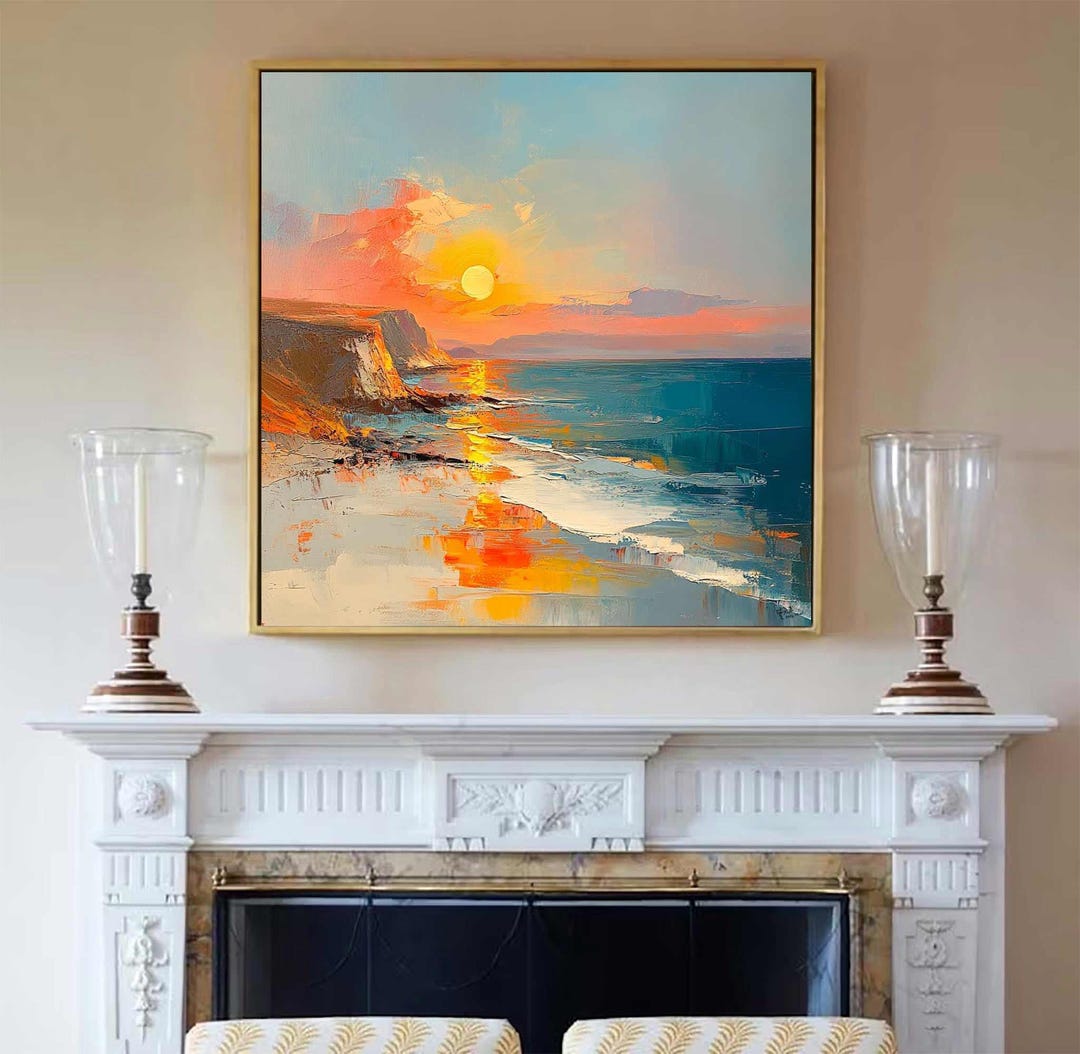 Large Ocean Sunset Painting on Canvas Seaside Sunset Painting Pink ...