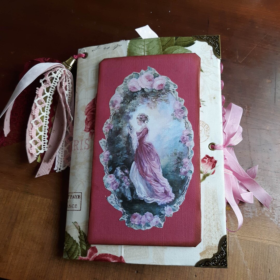 Handmade Parisian Rose Junk Journal Pinks Ribbons Pockets Journal Cards ...
