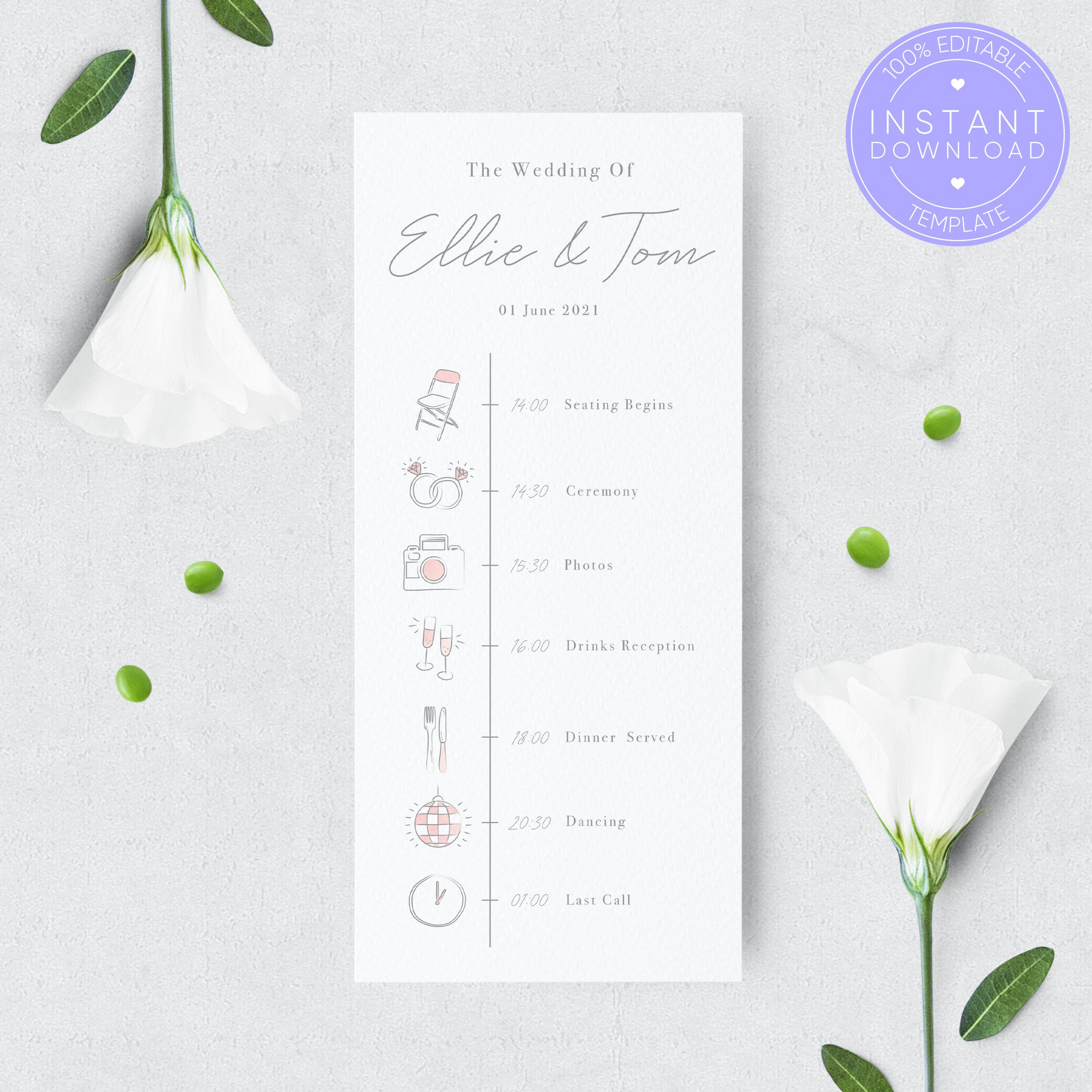 Wedding Order of Service Template Printable DL 99mmx210mm | Etsy