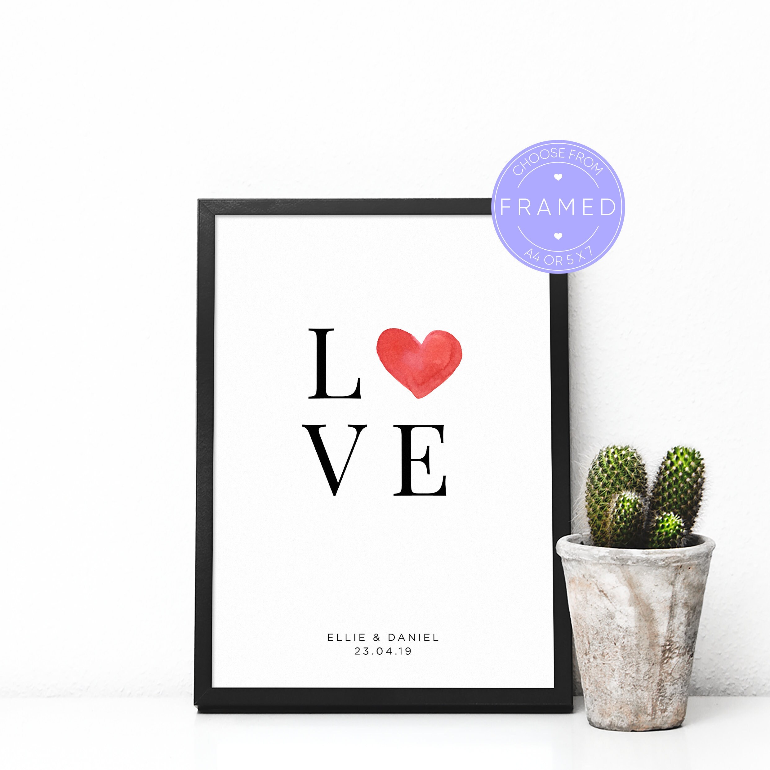 Custom LOVE Print With Personalised Names and Date With A4 - Etsy UK