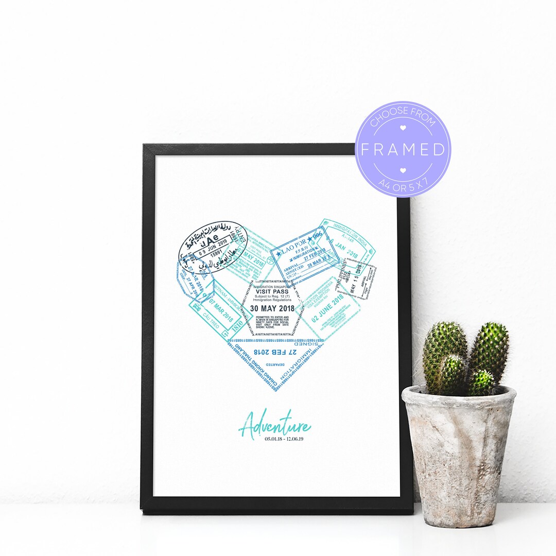 Custom Passport Stamp Print, Perfect Gift for A Returning Traveller ...