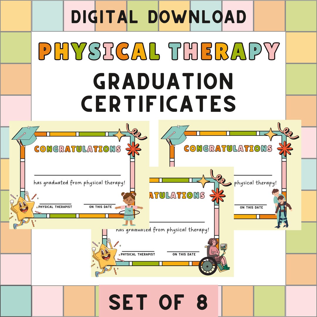 Physical Therapy Graduation Diploma Set of 8, Certificate of Completion ...