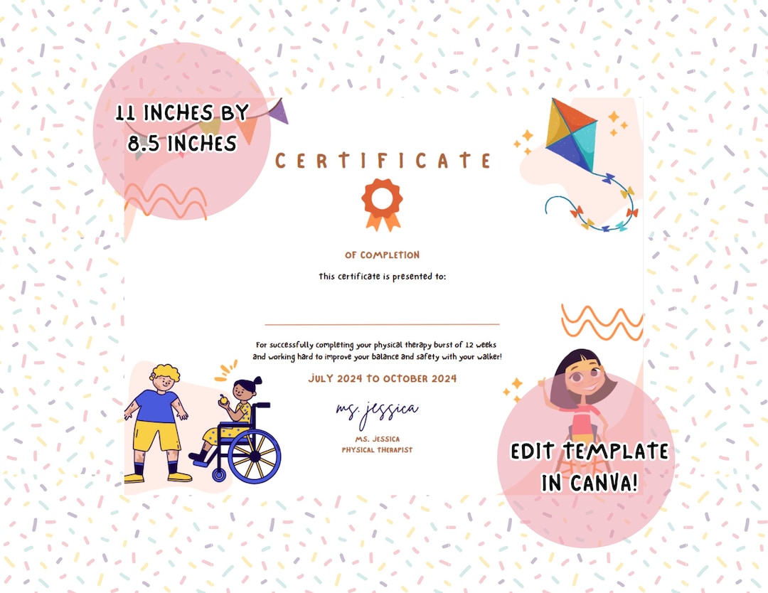 Physical Therapy Certificate of Completion Graduation Diploma Editable ...
