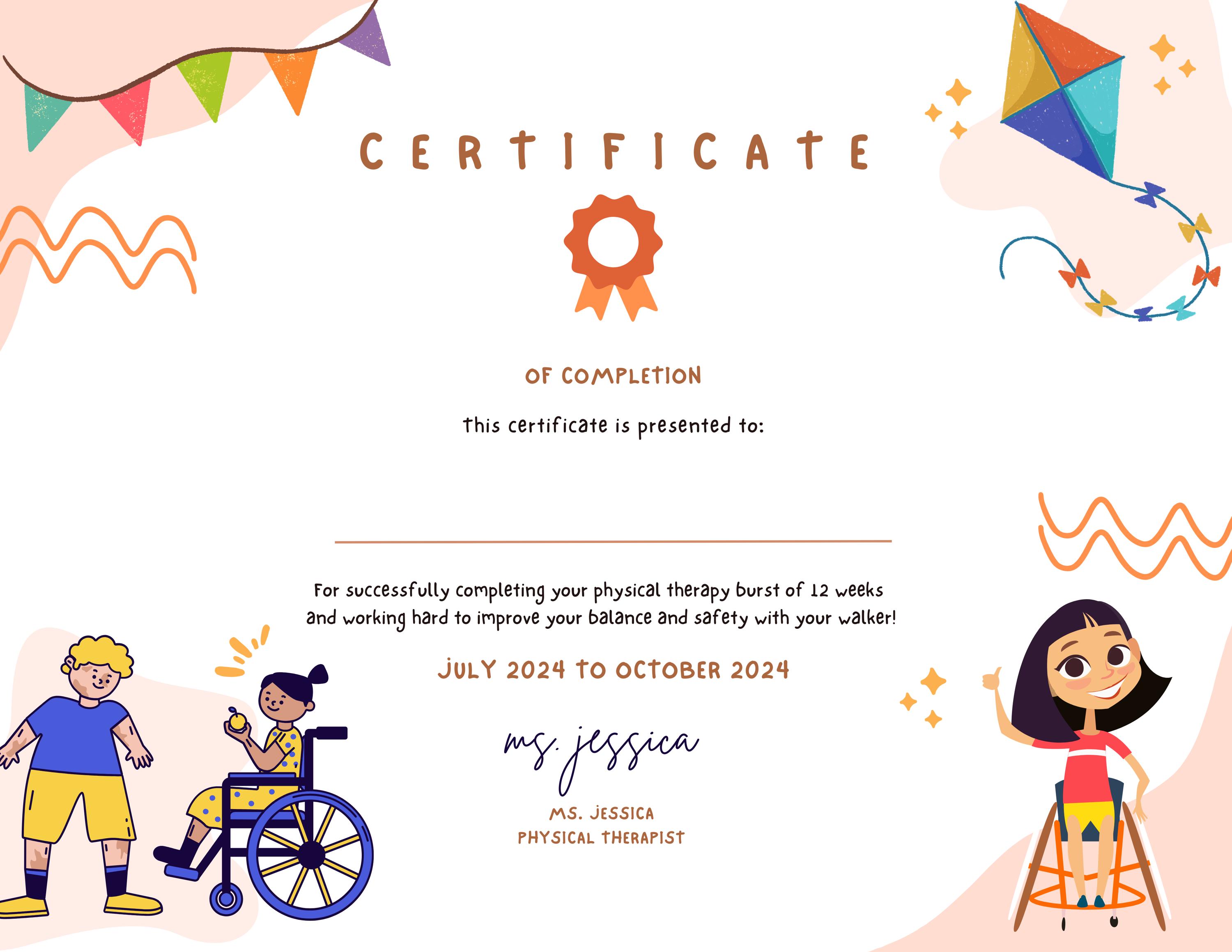 Physical Therapy Certificate of Completion Graduation Diploma Editable ...