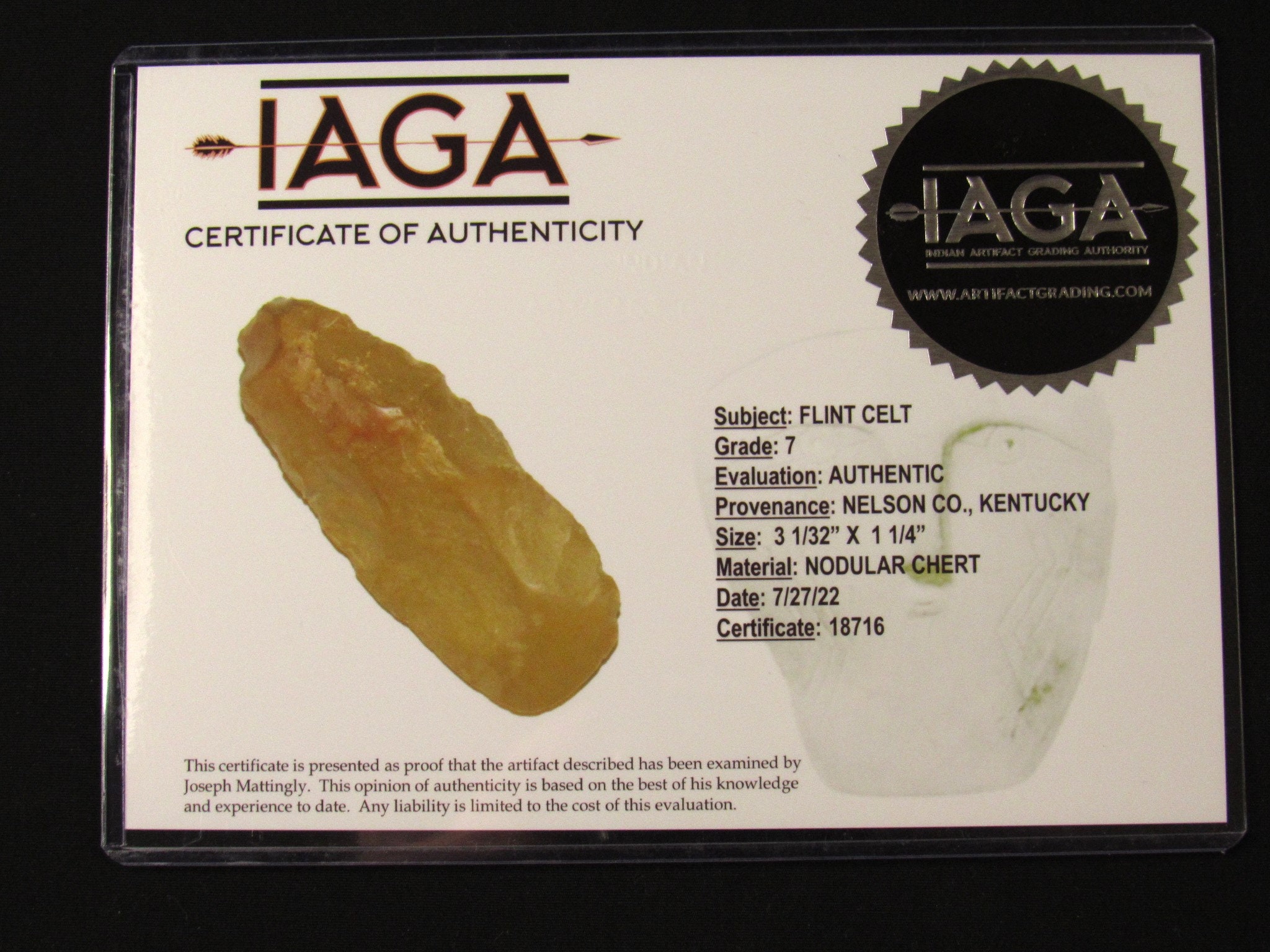 Prehistoric Indian Flint Celt Artifact - IAGA COA - Etsy