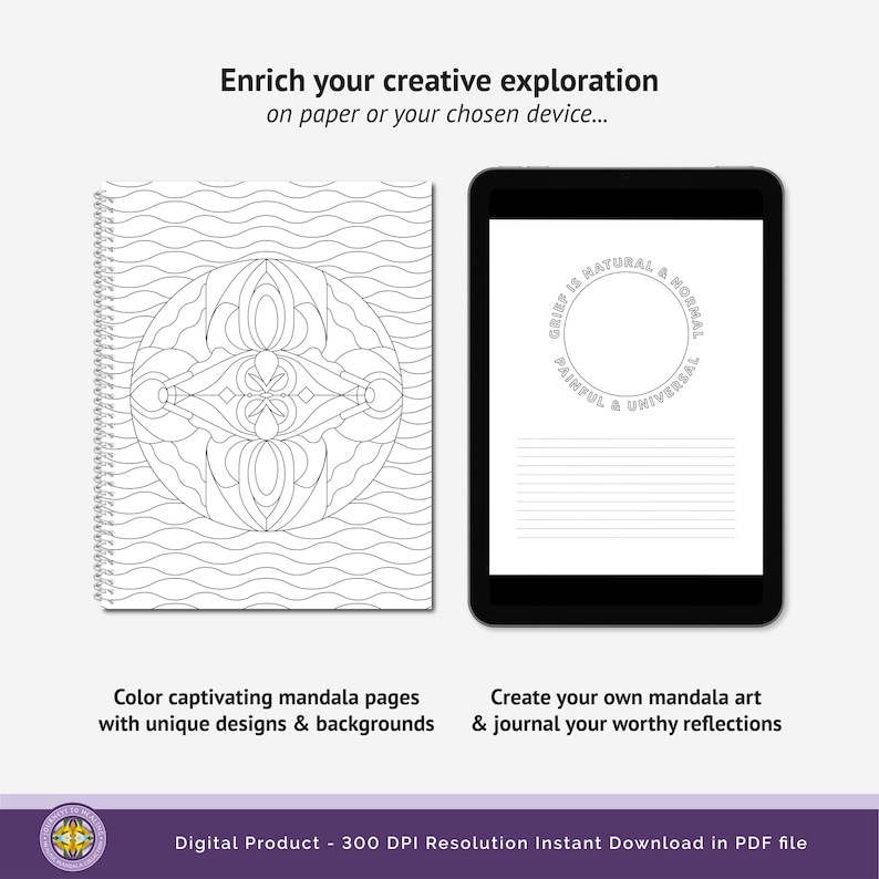 Grief Recovery Coloring Book | Mandala Art & Journal Prompts (digital ...