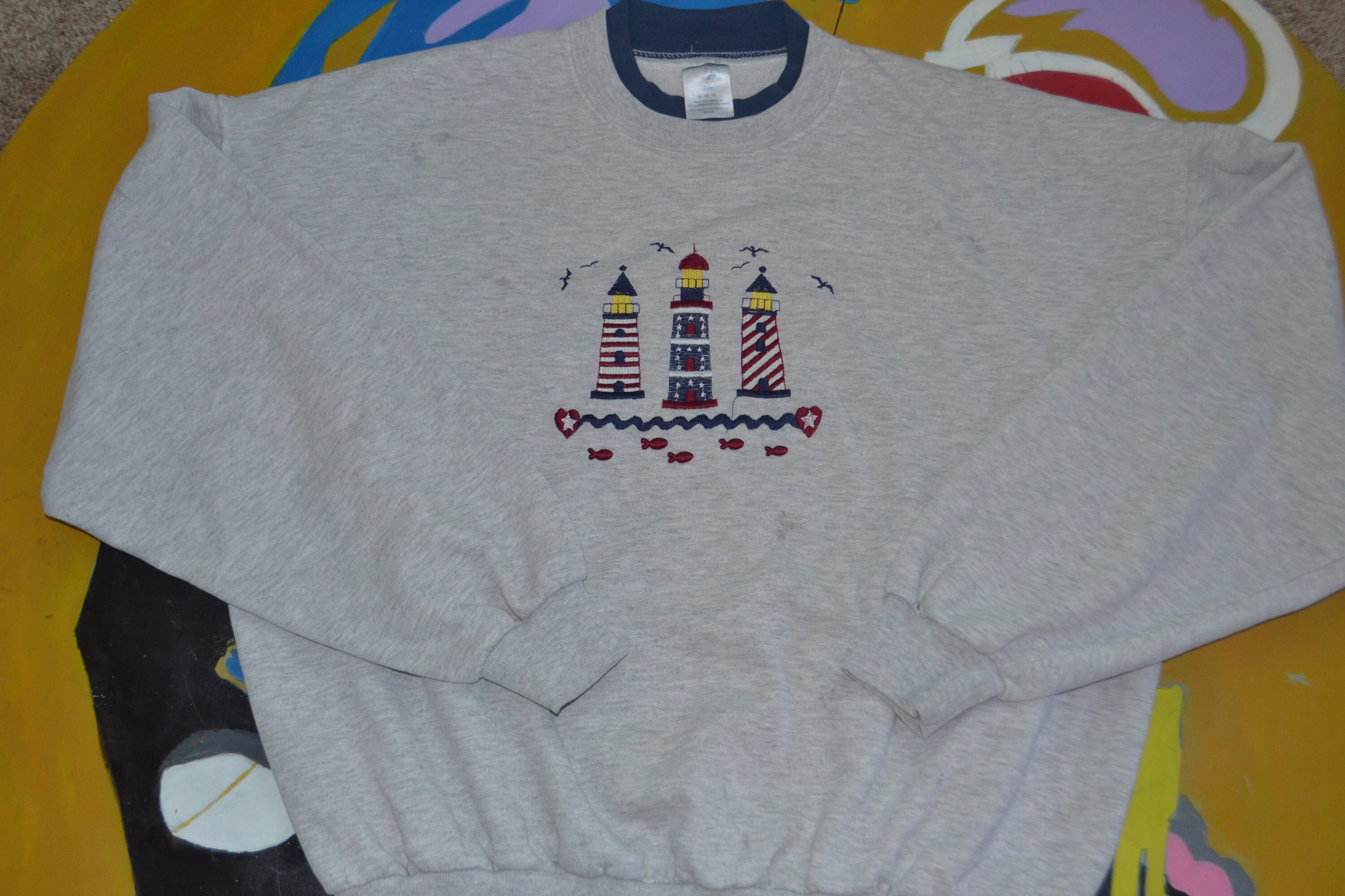 Vintage Lighthouse Embroidered Sweatshirt - Etsy