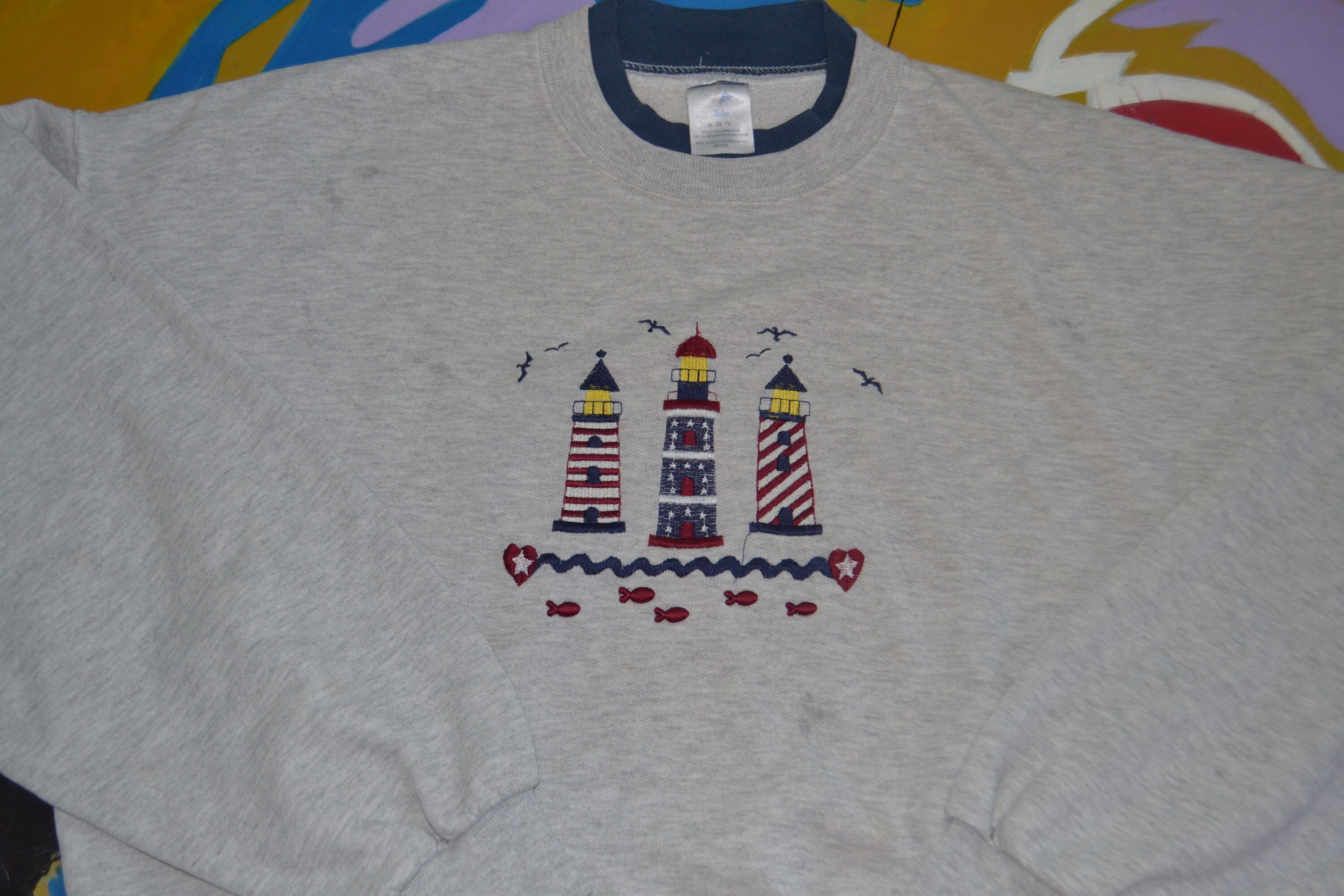 Vintage Lighthouse Embroidered Sweatshirt - Etsy