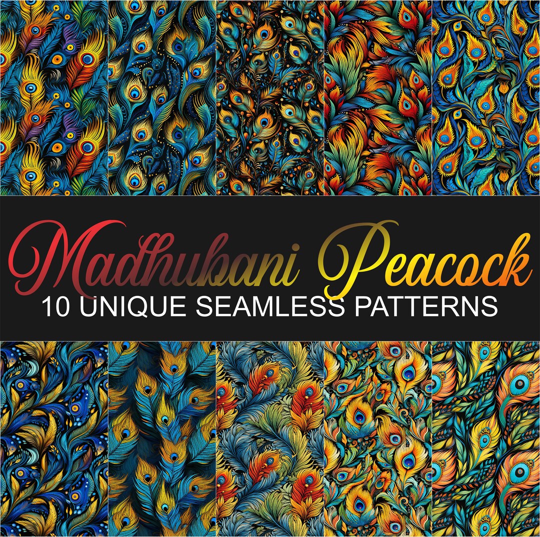 Madhubani Peacock Digital Paper Seamless Pattern Repeating Pattern ...