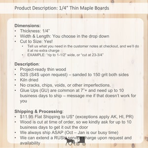 1/4 Thin Maple Boards You Choose Size Cutting Board Accents, Laser ...