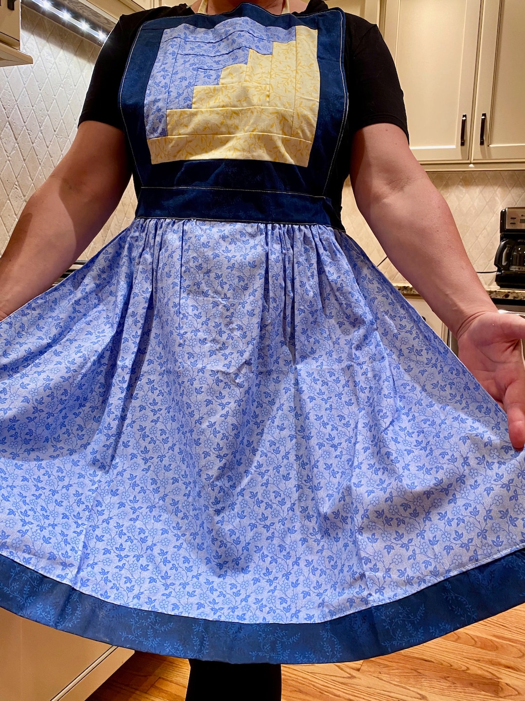 Amish-made Kitchen Apron With Bib - Blue, Navy and Yellow Fabric - Hand ...