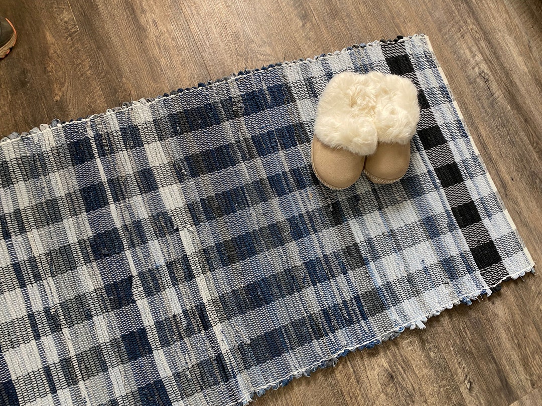 Amish-made Woven Denim Long Rug - 56" X 25" Hues of Denim Blues ...