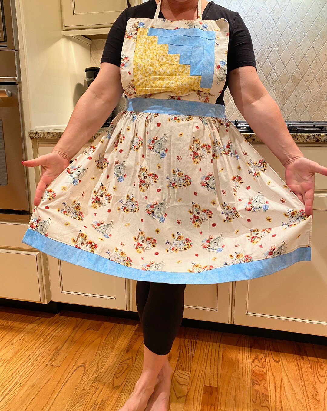 Amish-made Bib Kitchen Apron W/ Sweet Barn Board Birdhouses, Flowers ...