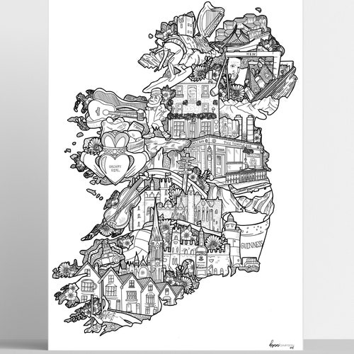 Ireland Map Illustration Art Print Ireland Poster Ireland | Etsy