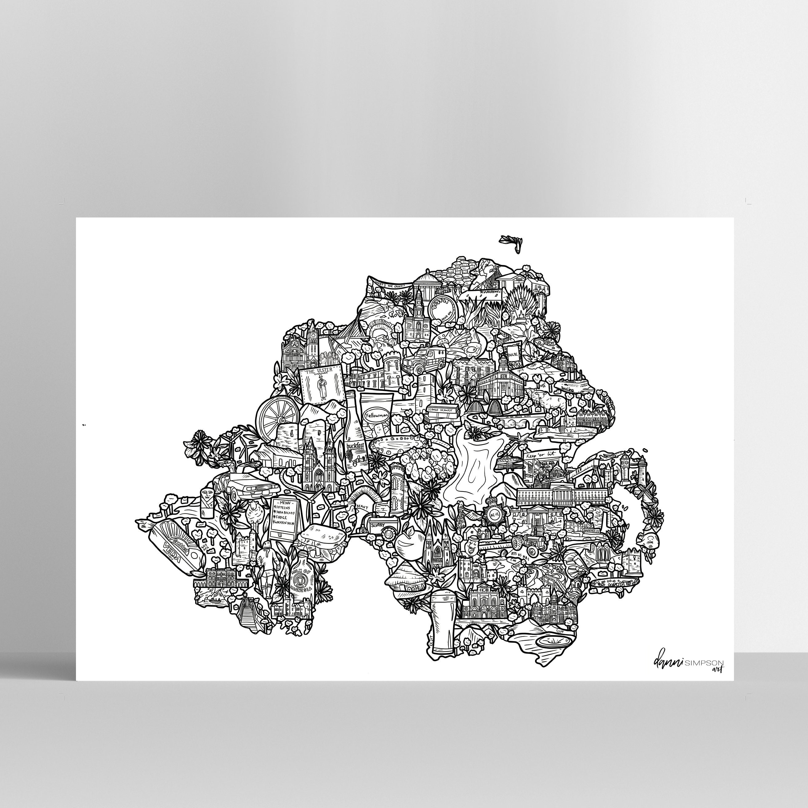 Northern Ireland Map Illustration Art Print, Belfast Poster, Ireland ...