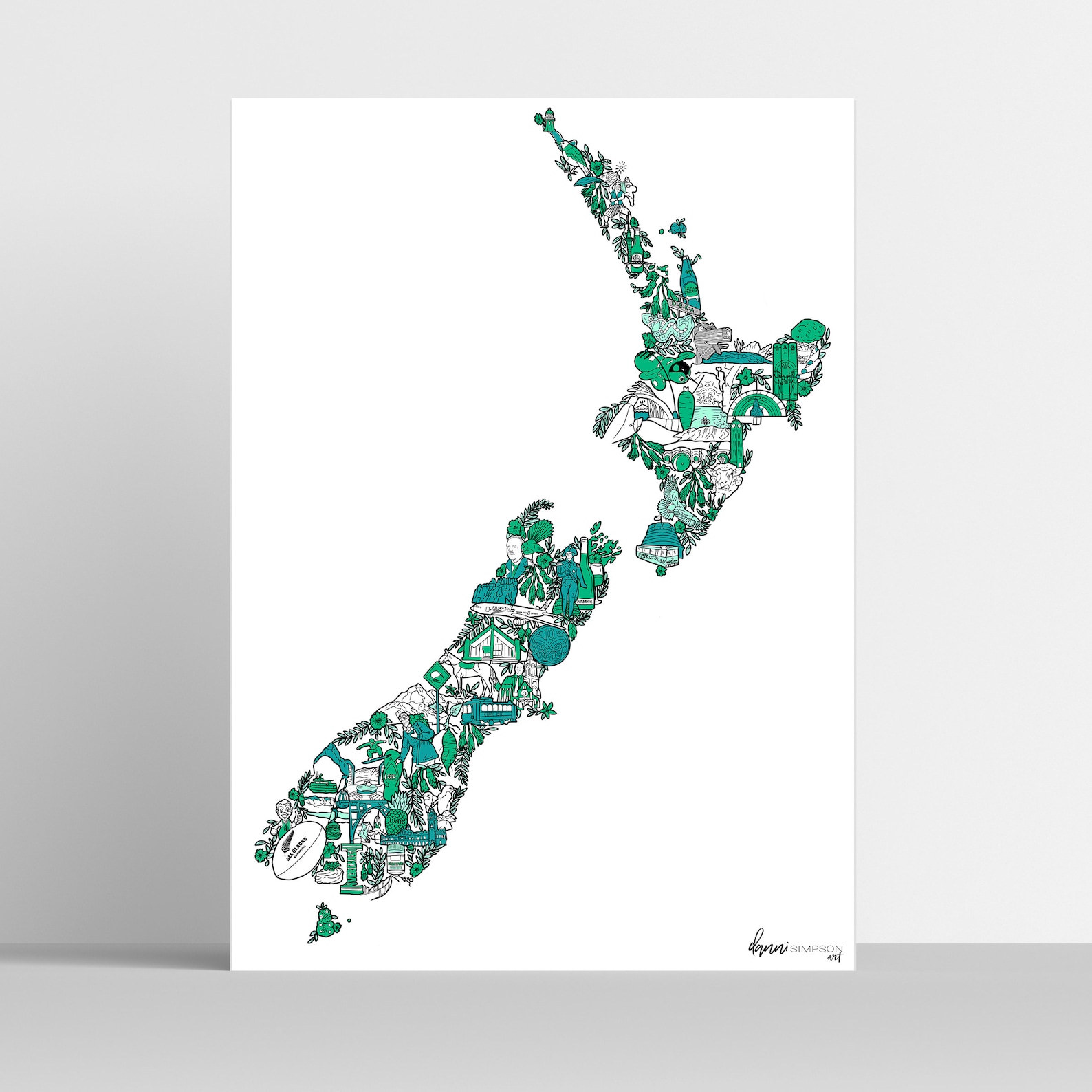 New Zealand Map Illustration Art Print NZ Poster New Zealand - Etsy UK