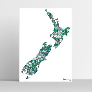New Zealand Map Illustration Art Print NZ Poster New Zealand | Etsy