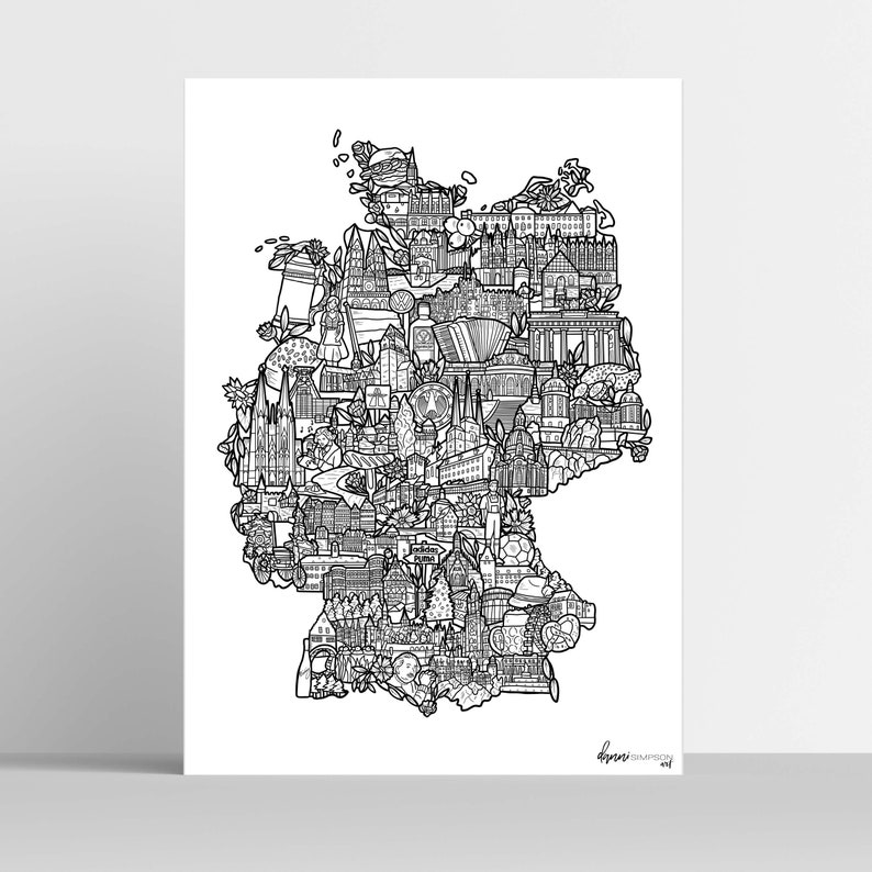 Germany Map Illustration Art Print, German Poster, Deutschland Art ...