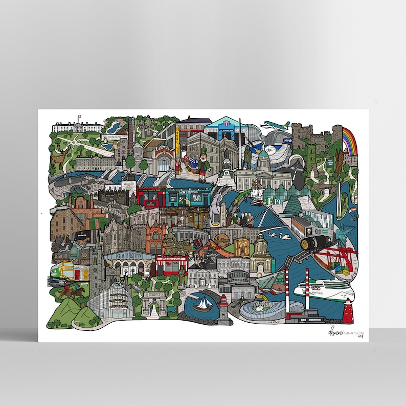 Dublin Map Illustration Art Print, Dublin Poster, Dublin Art, Travel ...