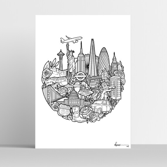 USA and England Map Illustration Art Print USA & England | Etsy