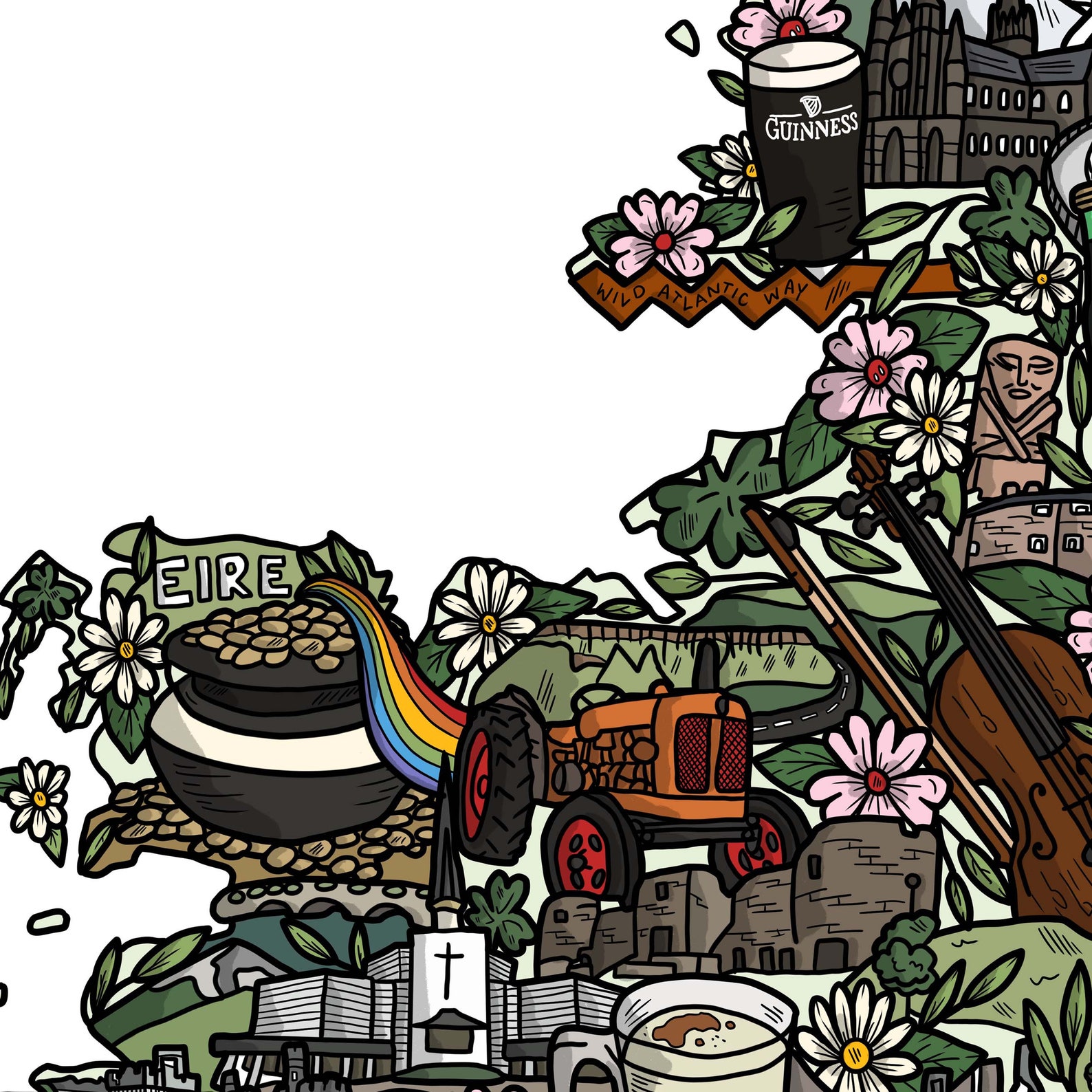 Ireland Map Illustration Art Print Ireland Poster Ireland - Etsy