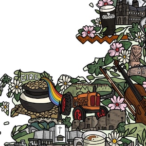 Ireland Map Illustration Art Print, Ireland Poster, Ireland Art, Irish ...