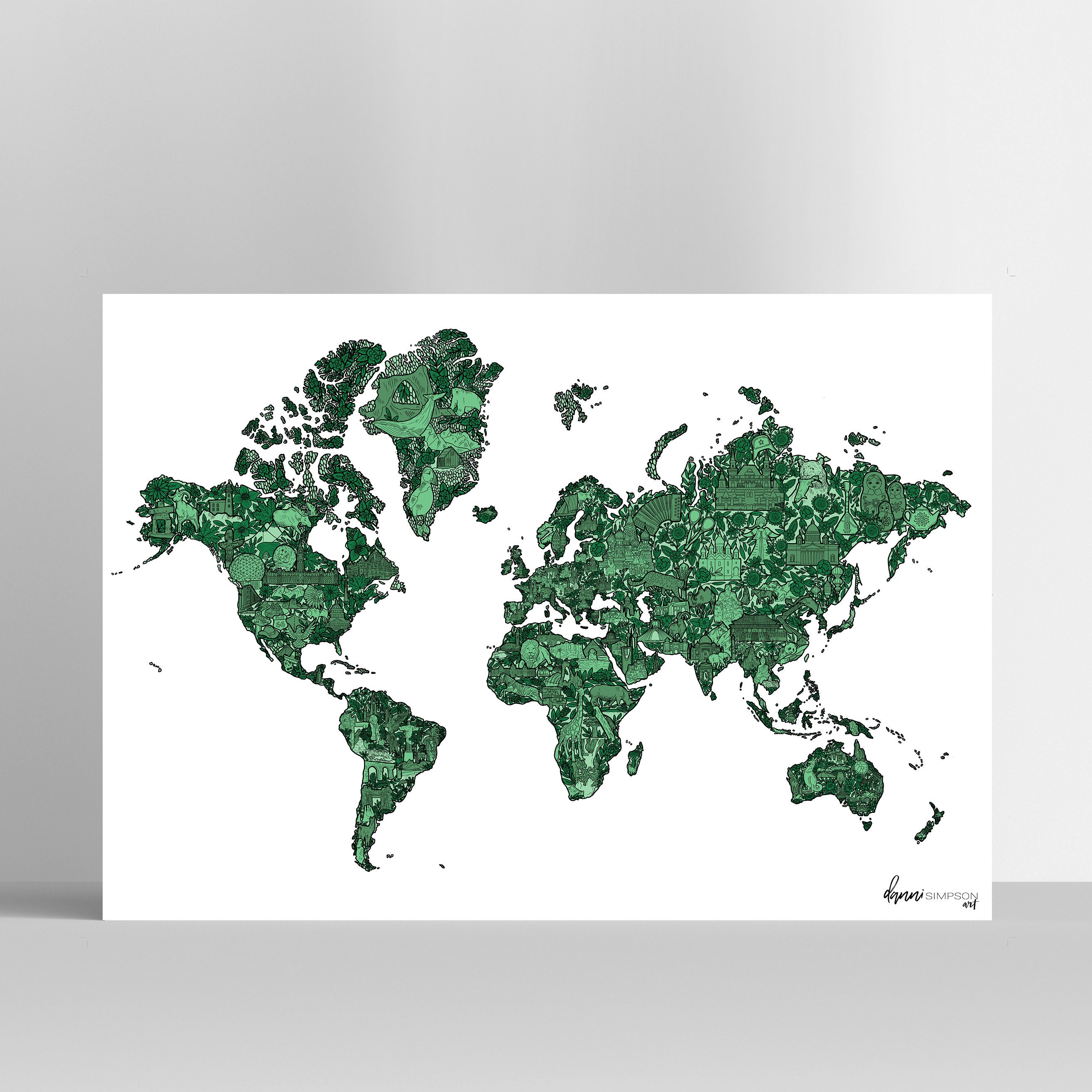 World Map Illustration Art Print, Globe Poster, Country Art, Continent ...