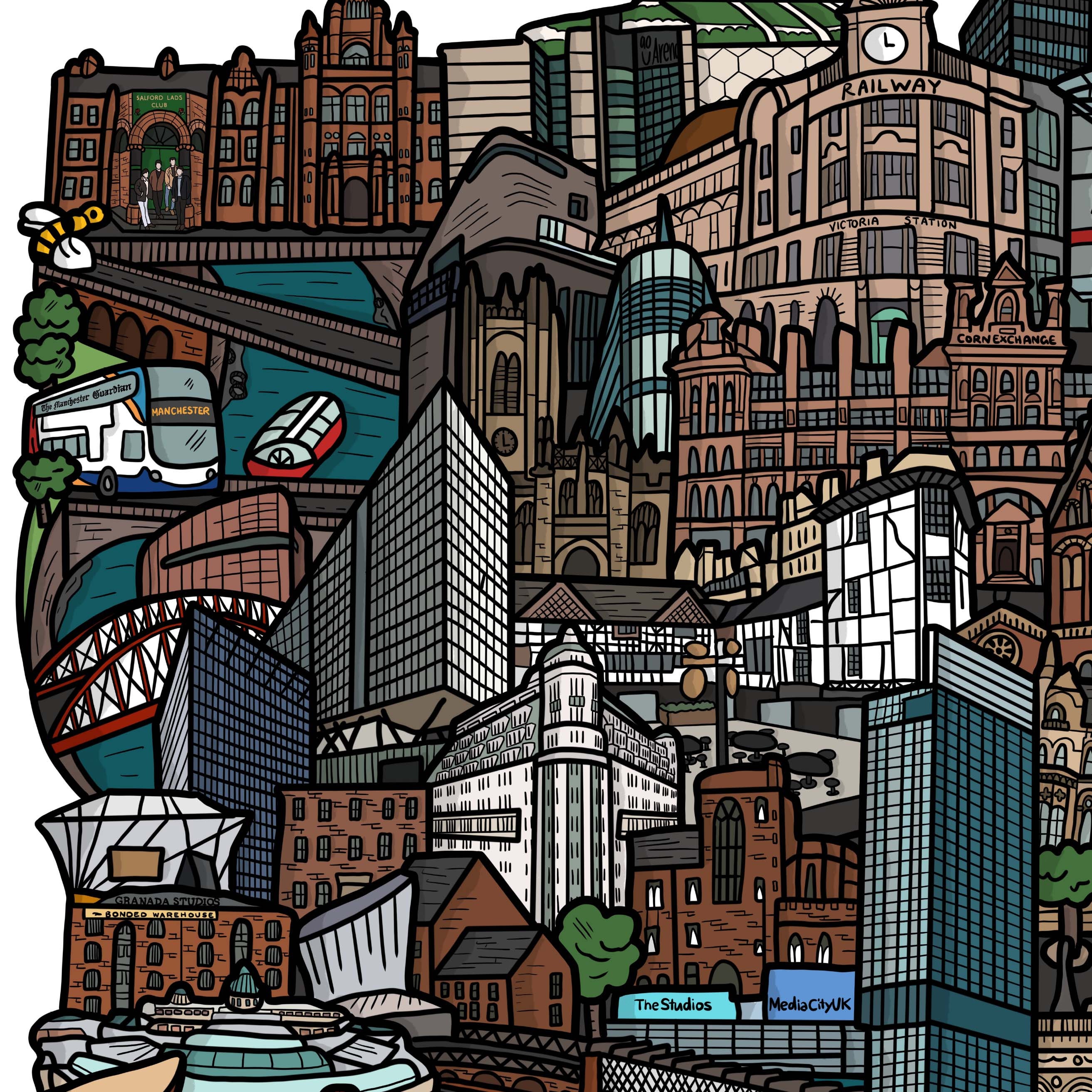 Manchester Map Illustration Art Print, Manc Poster, Manchester Art ...