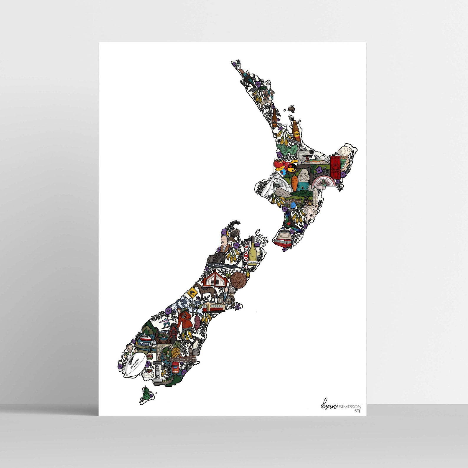 New Zealand Map Illustration Art Print, NZ Poster, New Zealand Art ...
