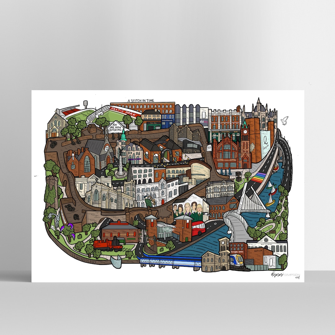 Derry/londonderry Map Illustration Art Print,legenderry Poster, Walled ...