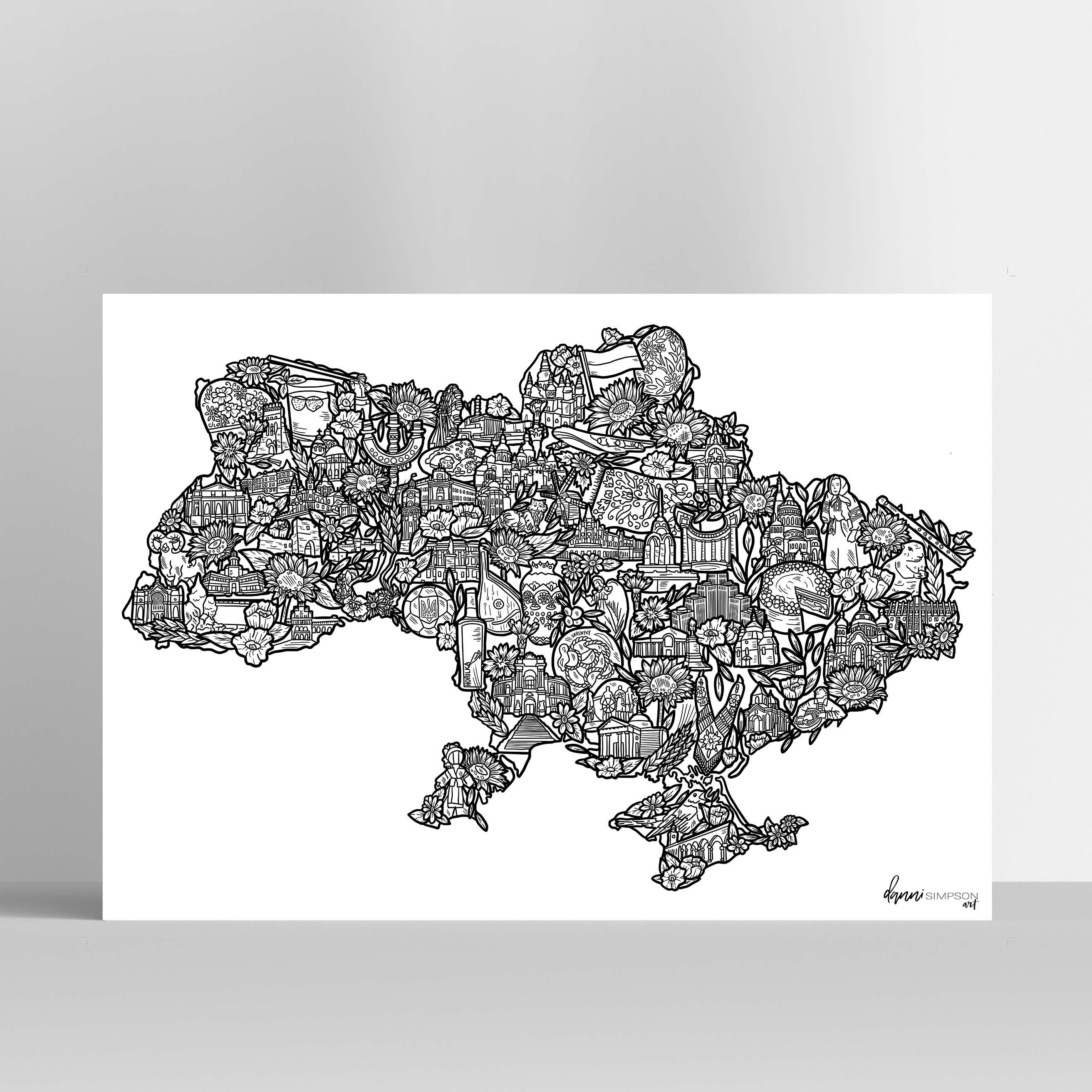Ukraine Map Illustration Art Print Ukraine Poster Ukraine - Etsy