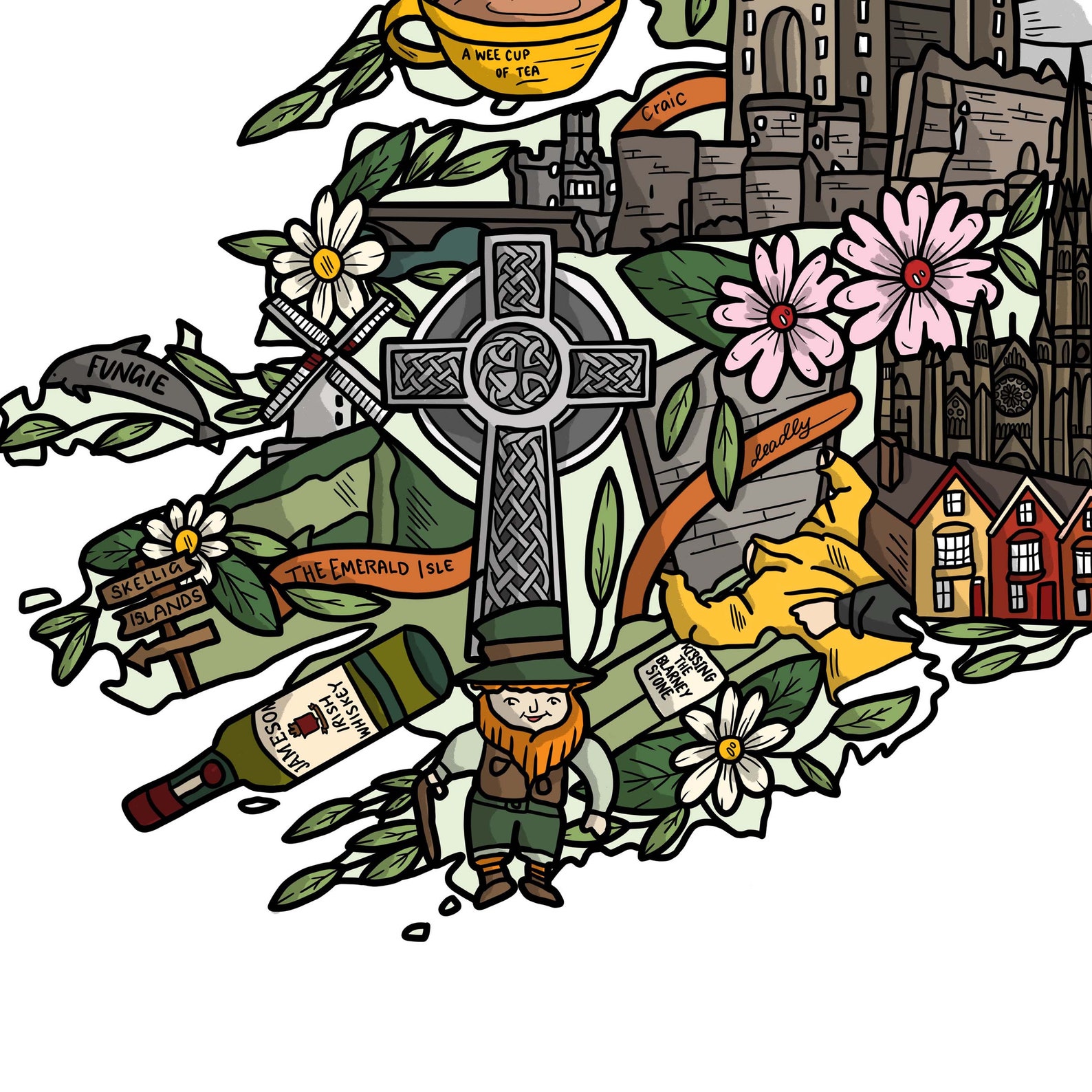 Ireland Map Illustration Art Print Ireland Poster Ireland - Etsy