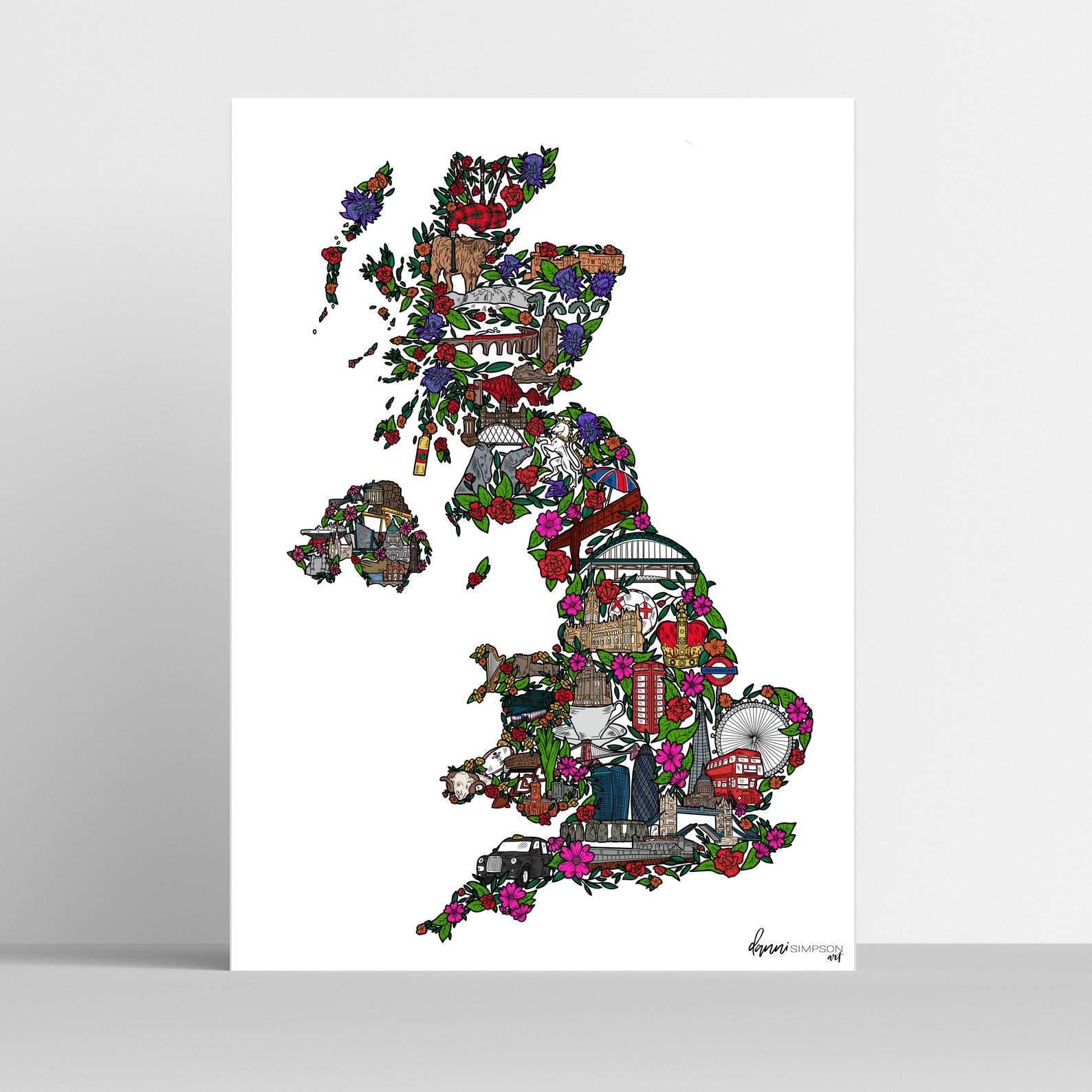 UK Map Illustration Art Print, UK Poster, Britain Art, United Kingdom ...