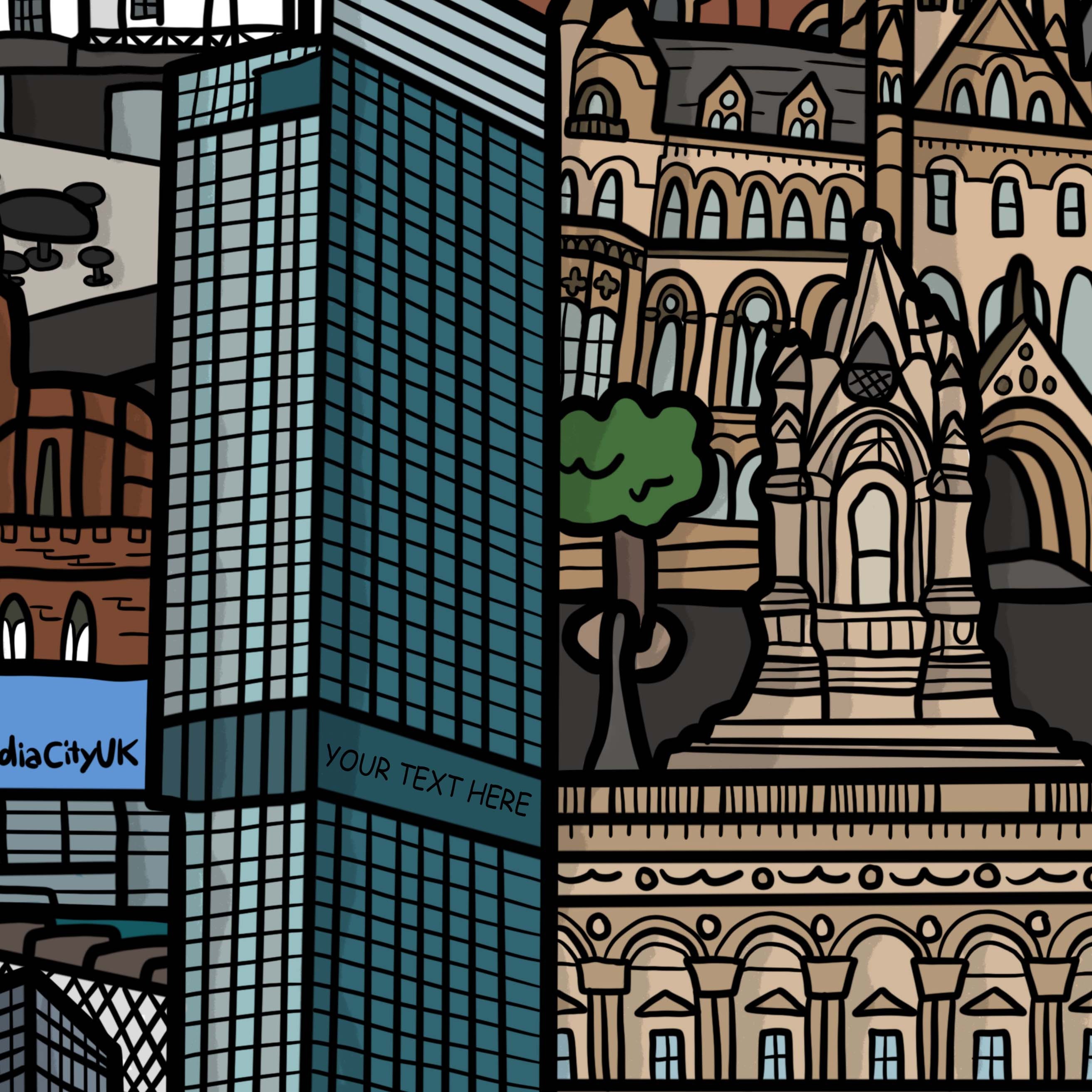 Manchester Map Illustration Art Print, Manc Poster, Manchester Art ...