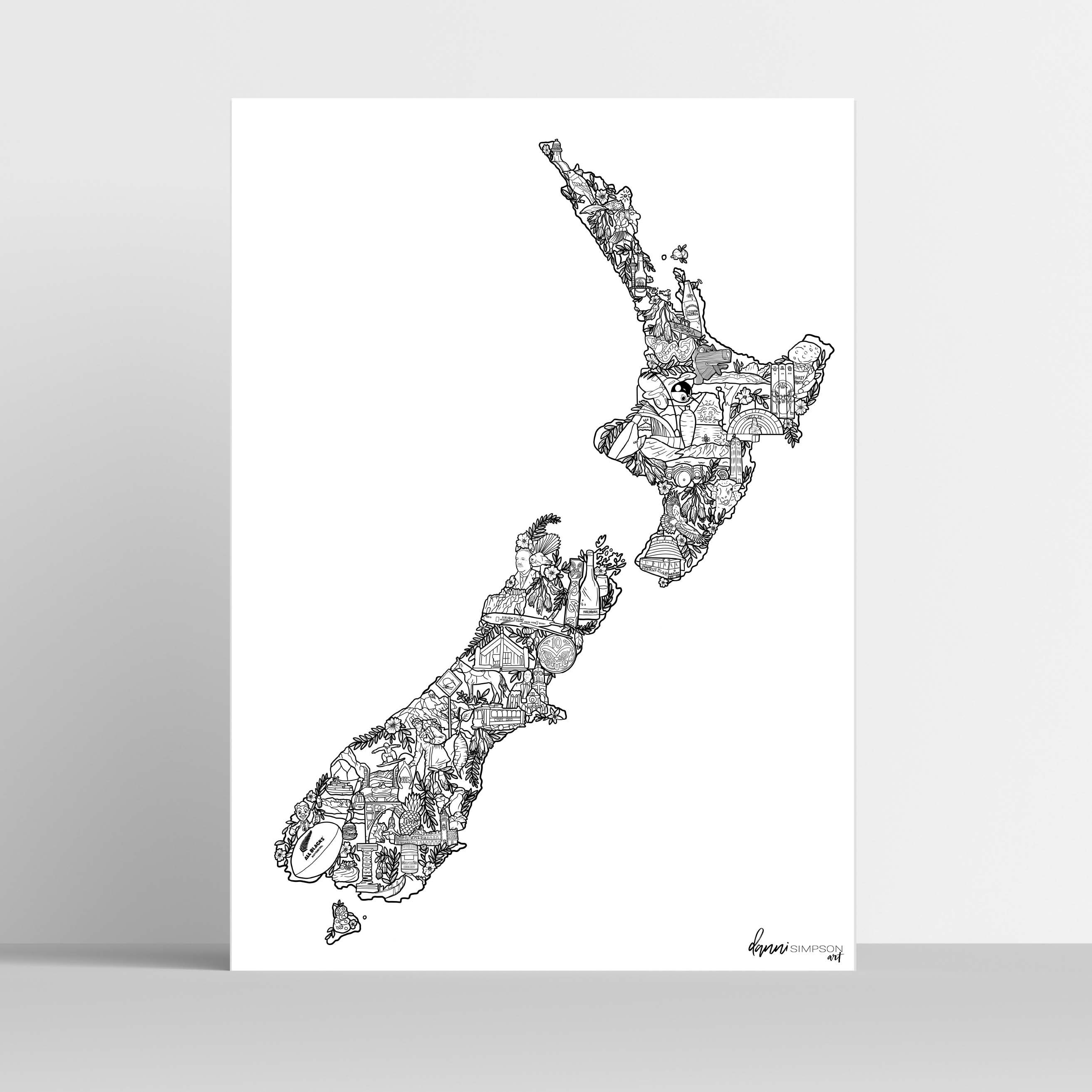 New Zealand Map Illustration Art Print NZ Poster New Zealand - Etsy
