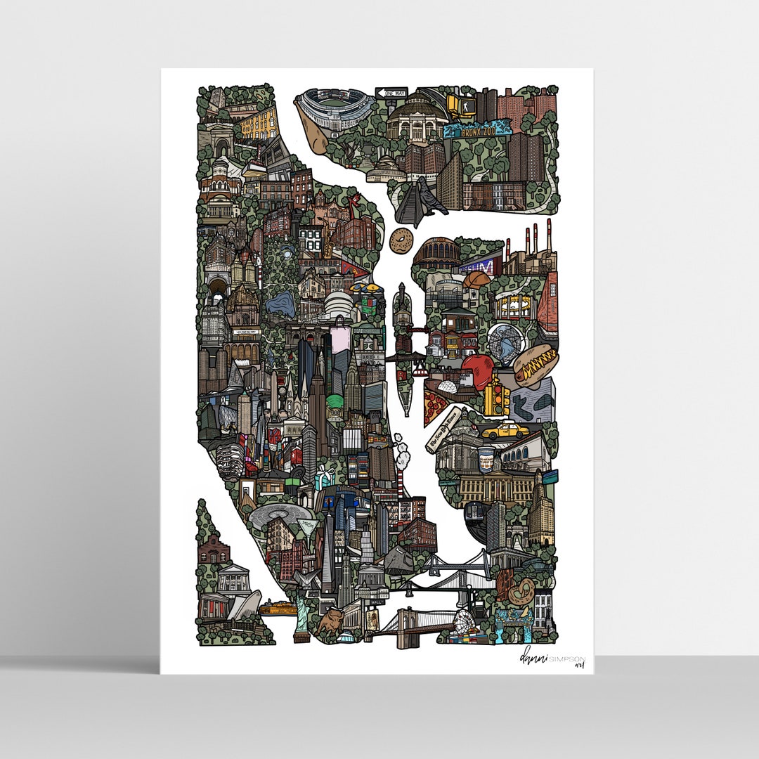 New York City Map Illustration Art Print, New York City Poster, New ...