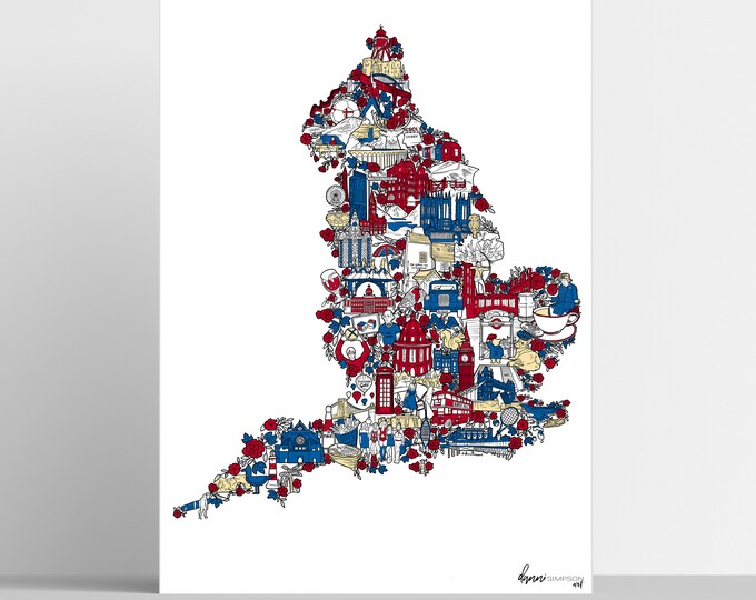 England Map Illustration Art Print English Poster England - Etsy