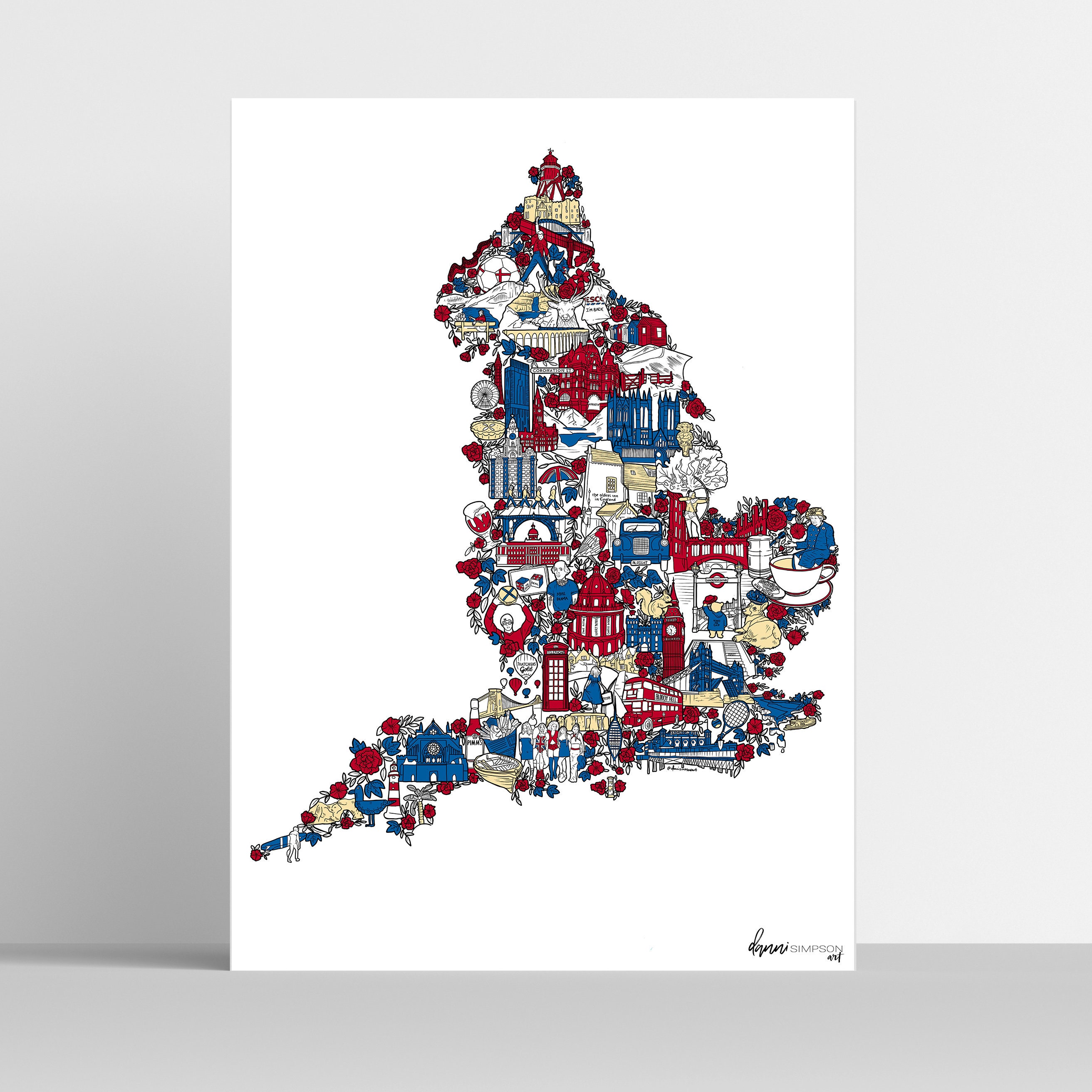 England Map Illustration Art Print English Poster England - Etsy