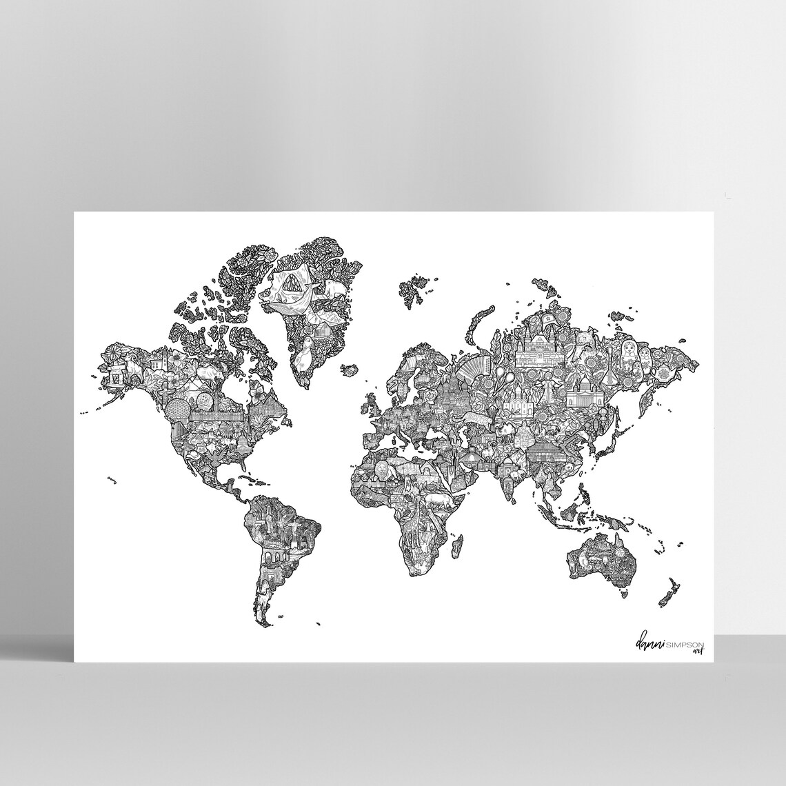 World Map Illustration Art Print, Globe Poster, Country Art, Continent ...