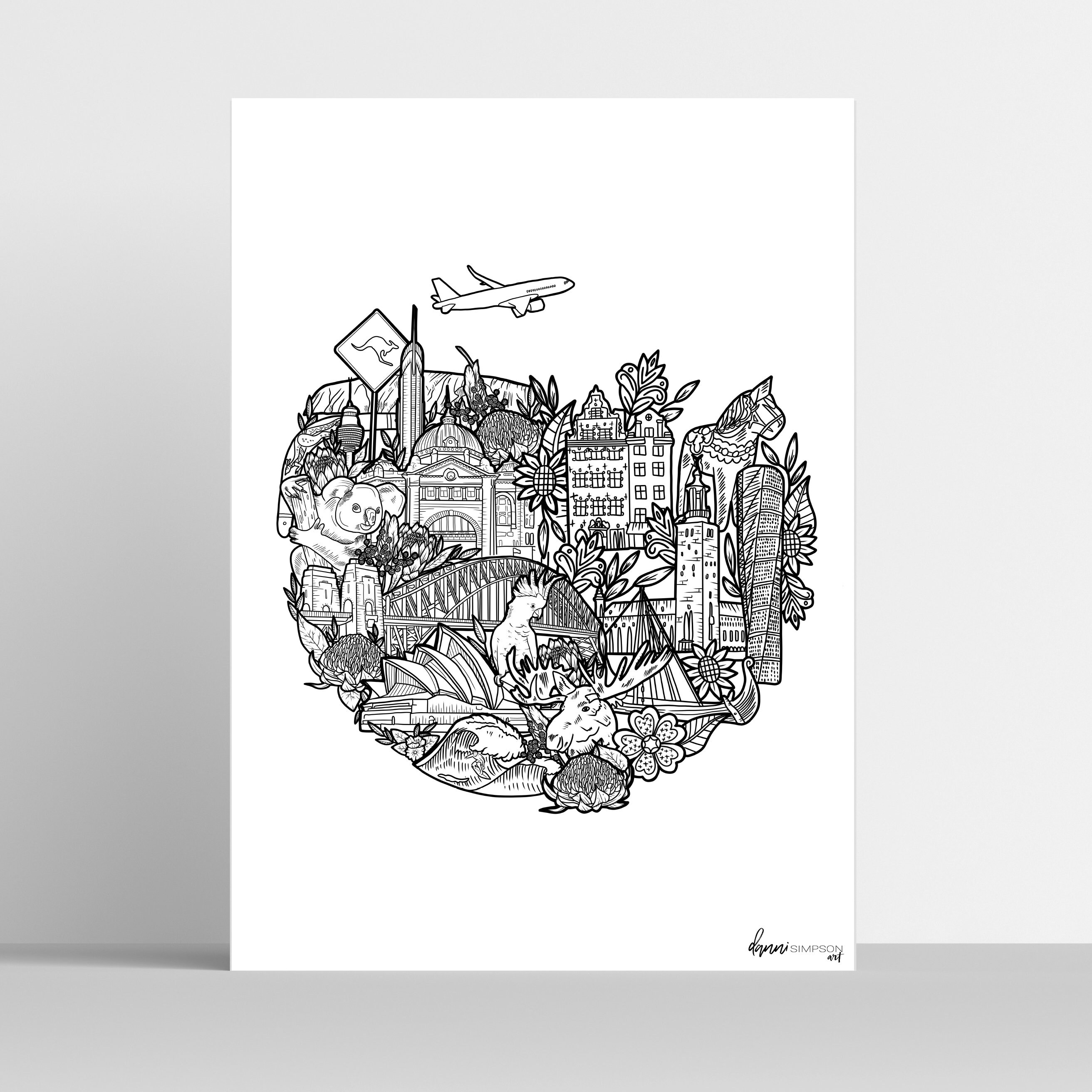 Sweden and Australia Map Illustration Art Print, Sweden & Australia ...