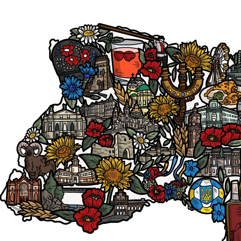 Ukraine Map Illustration Art Print Ukraine Poster Ukraine - Etsy