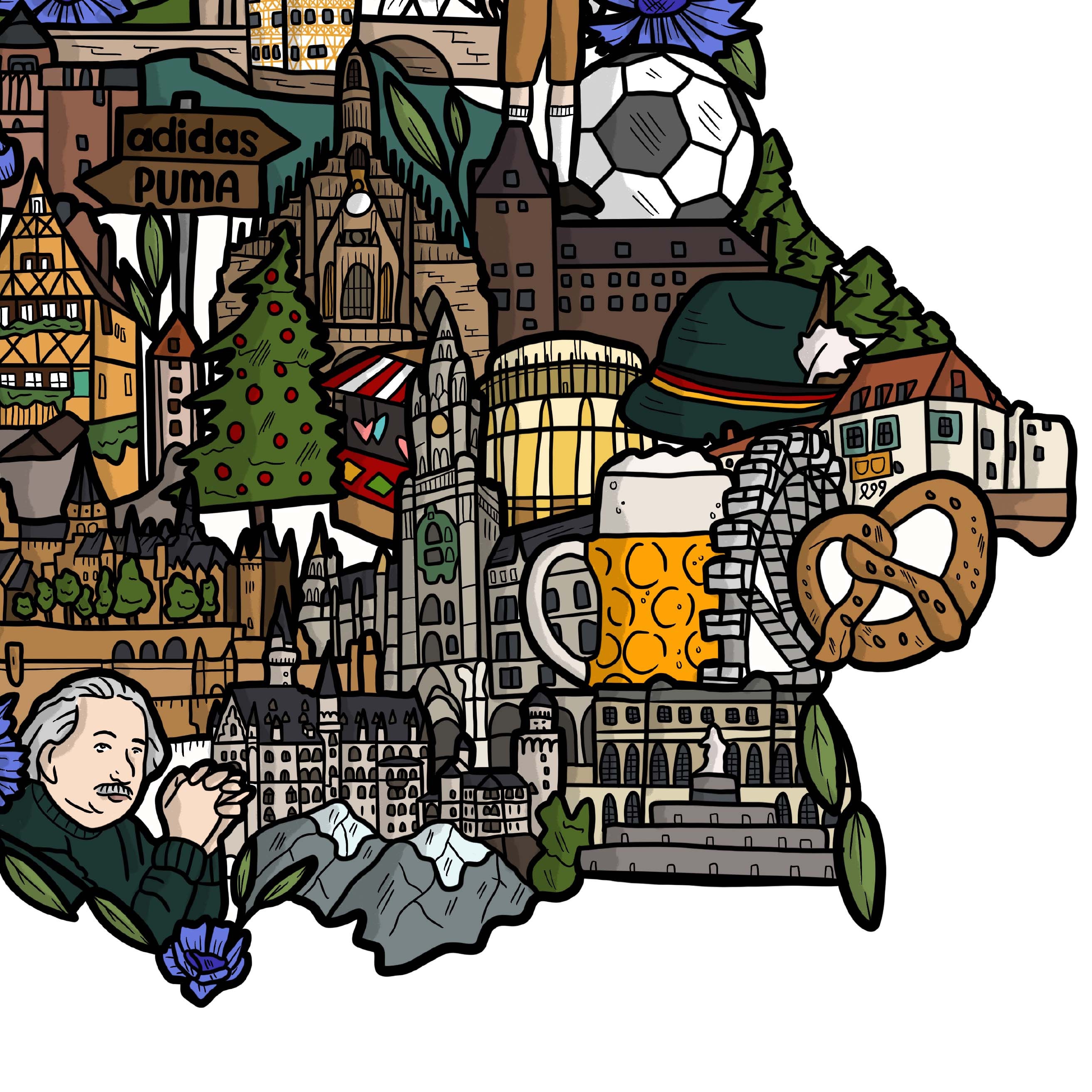 Germany Map Illustration Art Print, German Poster, Deutschland Art ...