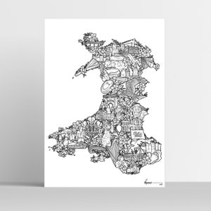 Wales Map Illustration Art Print, Welsh Poster, UK Art, Travel ...