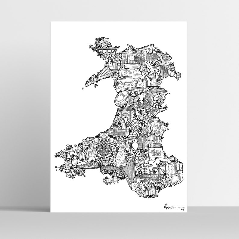 Wales Map Illustration Art Print, Welsh Poster, UK Art, Travel ...