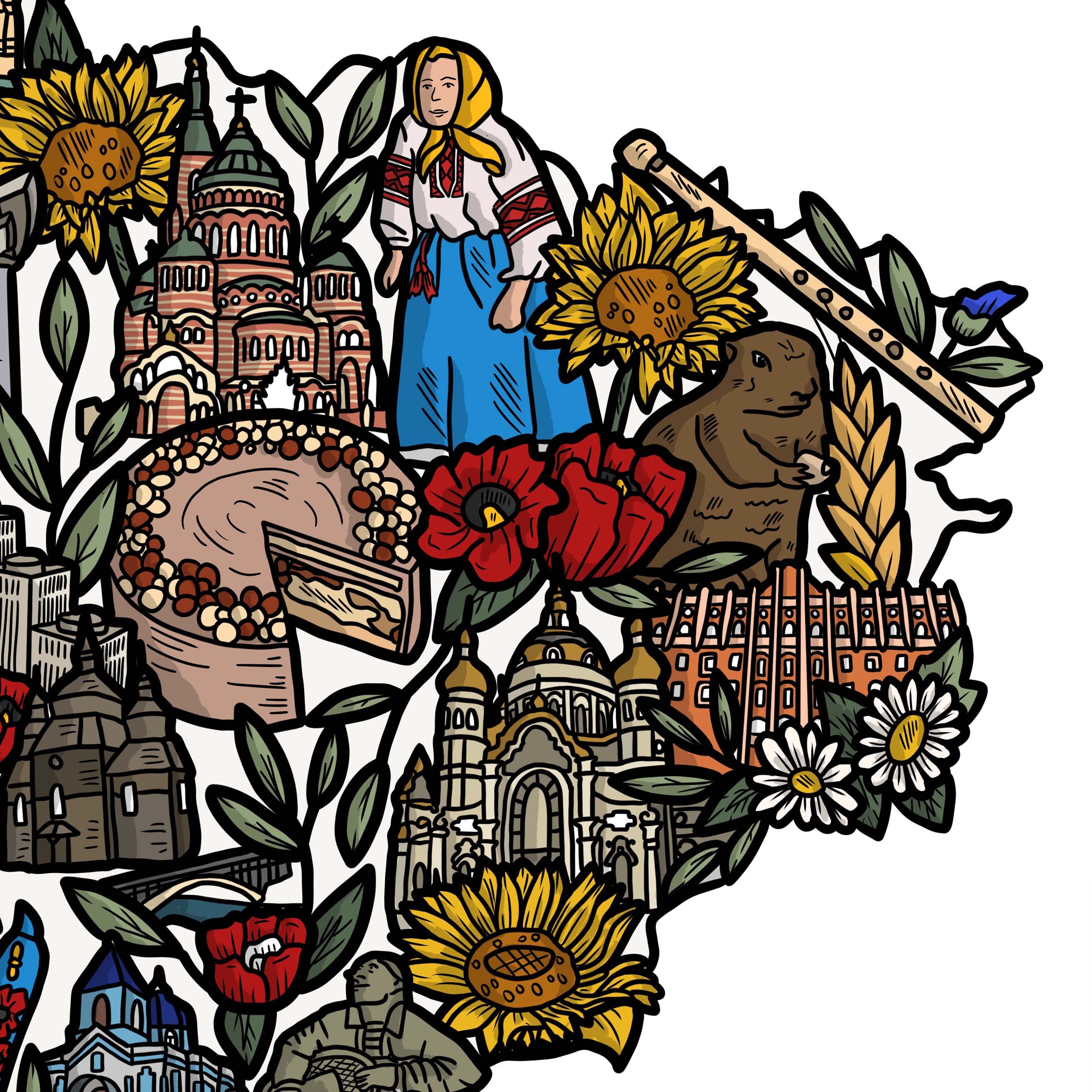 Ukraine Map Illustration Art Print, Ukraine Poster, Ukraine Art ...