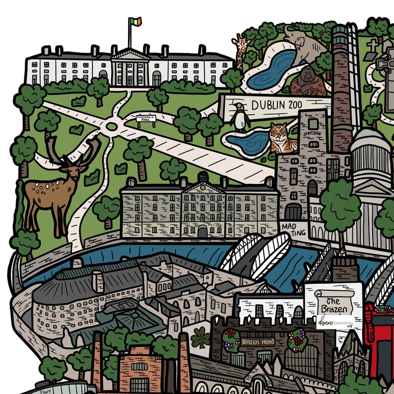 Dublin Map Illustration Art Print, Dublin Poster, Dublin Art, Travel ...